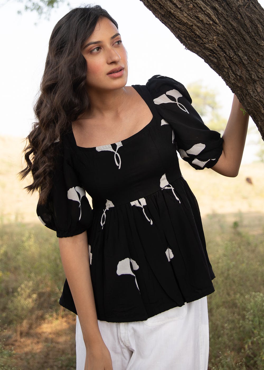 Get Black Printed Square Neck Top at ₹ 3450 | LBB Shop