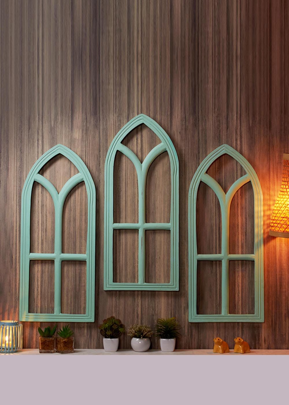 Get Set of 3- Vintage Style Window Shaped Wall Panels in Light Green at ...