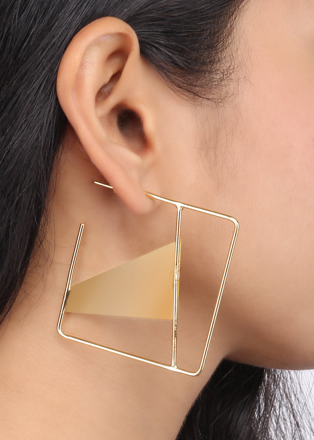 Get Gold Geometric Square Hoops at ₹ 850 | LBB Shop