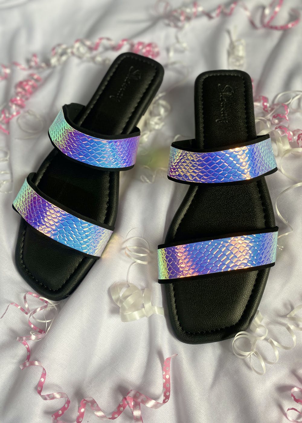 Get Holographic Dual Strap Slides at ₹ 1199 | LBB Shop Get Holographic Dual Strap Slides at ₹ 1199 | LBB Shop