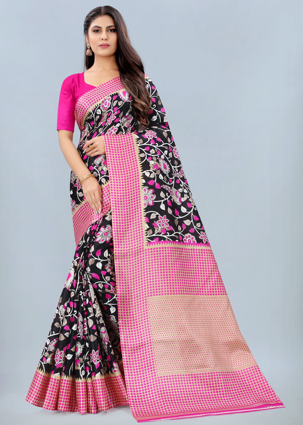Get Black And Pink Soft Tussar Silk Saree At ₹ 799 Lbb Shop
