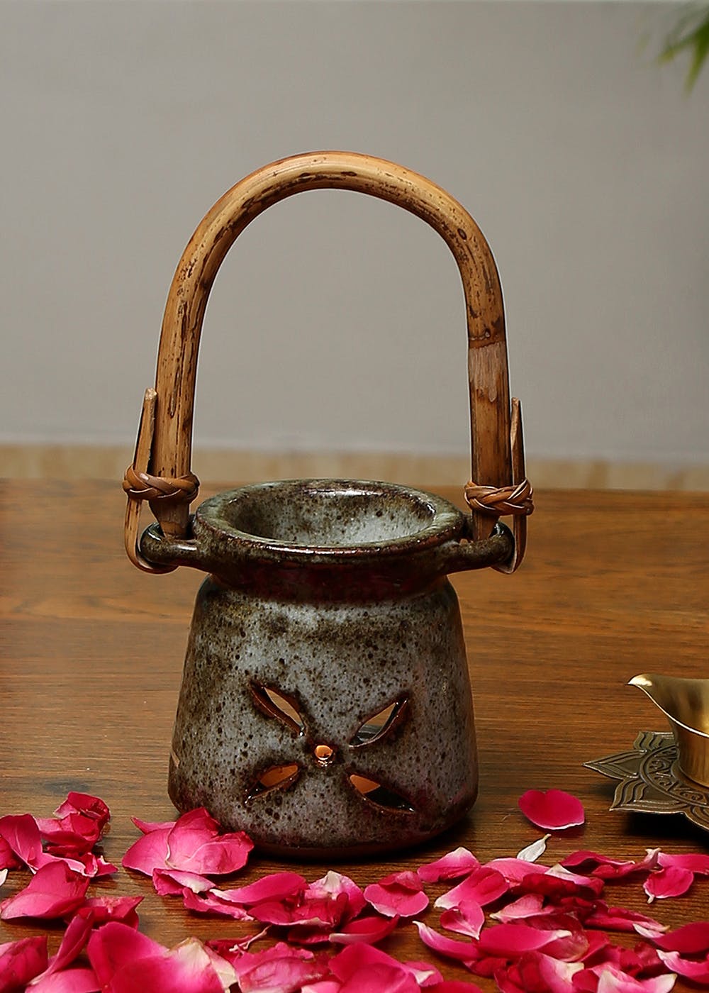 Get Studio Pottery Olive Green Diffuser With Cane Handle at ₹ 1350 ...