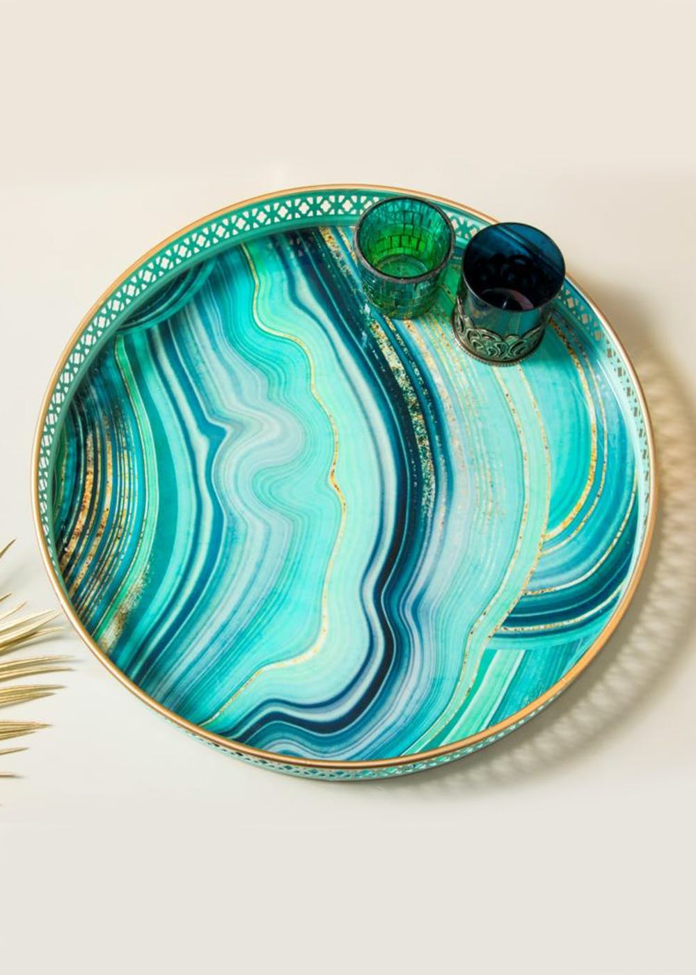 Get Electric Blue Abstract Print Round Tray Large at ₹ 2299 | LBB Shop