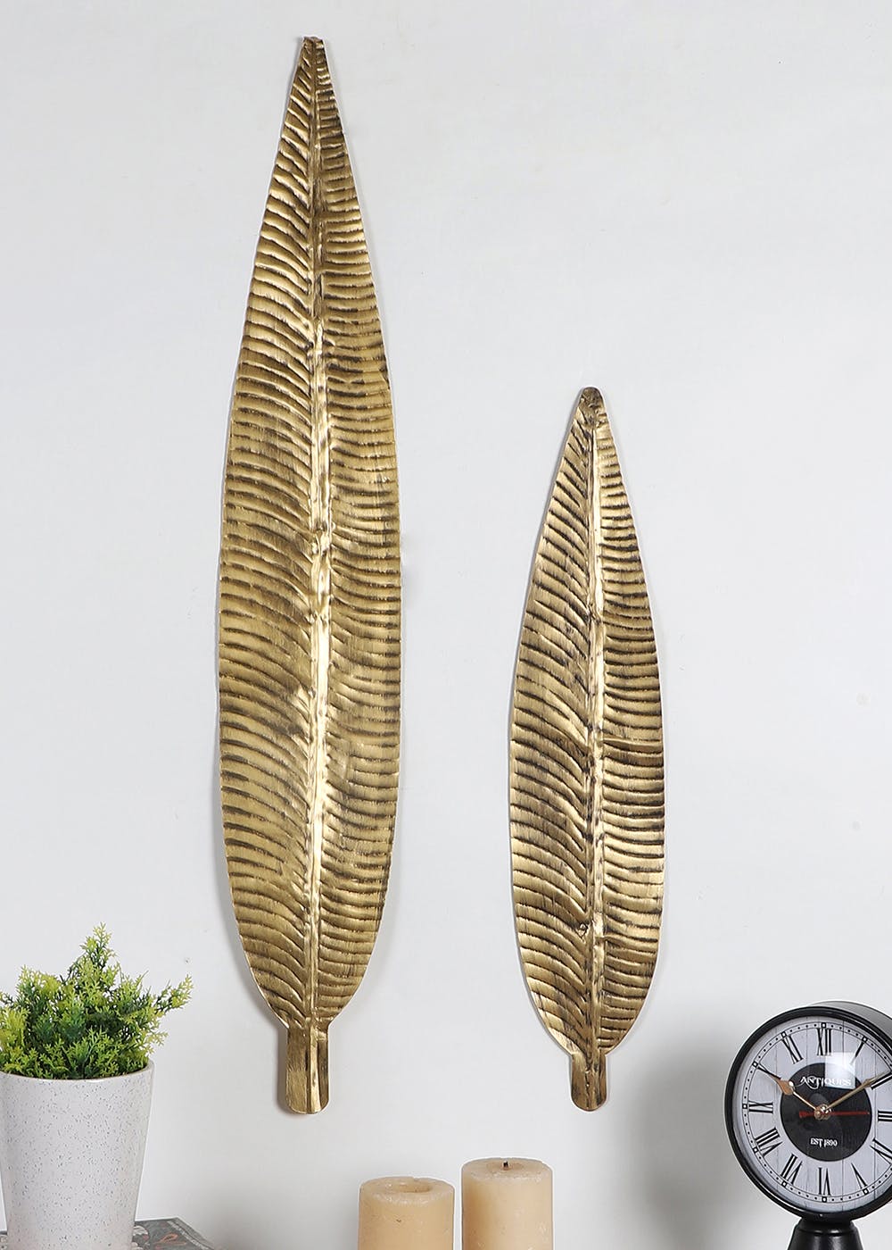 Get Long Antique Leaves Wall Decor Set Of 2 at ₹ 1799 | LBB Shop