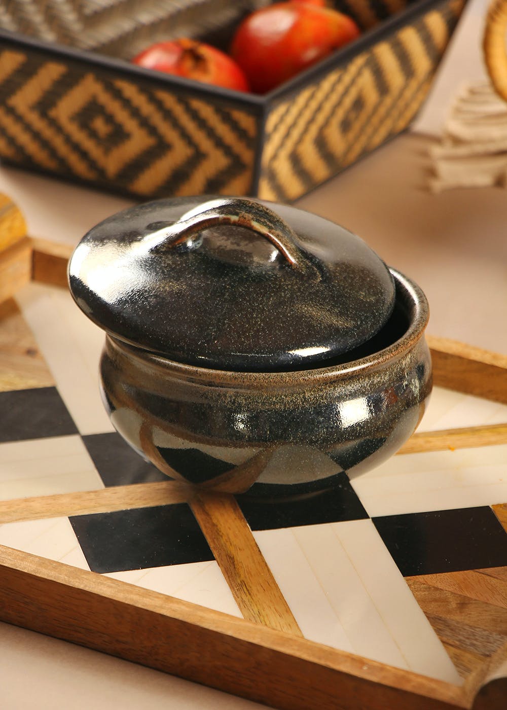 Get Studio Pottery Ceramic Serving Bowl With Lid Blue at ₹ 899 | LBB Shop