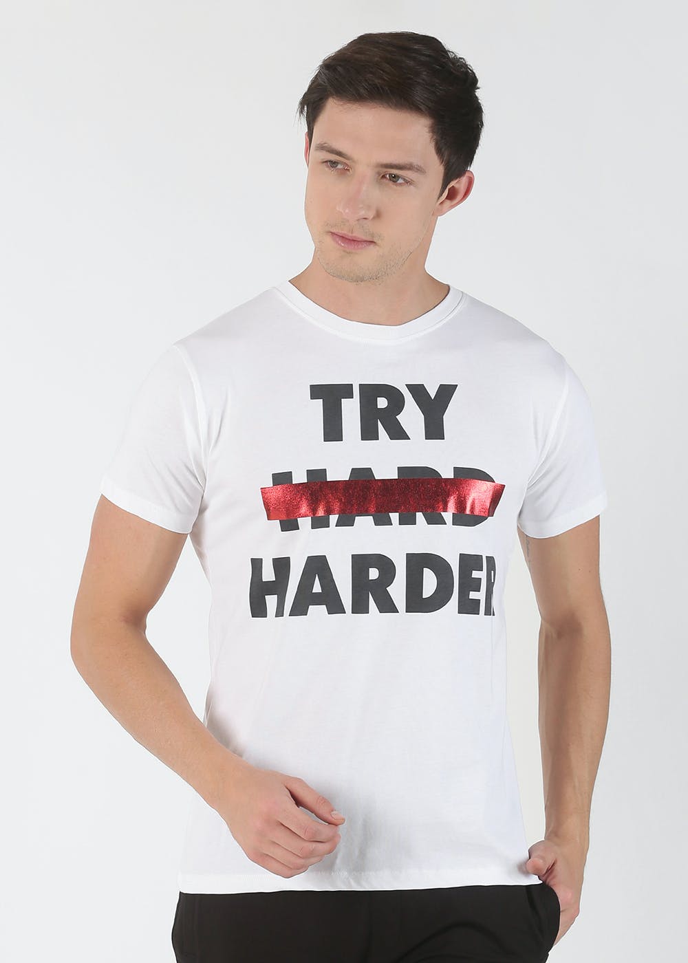 Get Try Harder Graphic White T-Shirt at ₹ 599 | LBB Shop