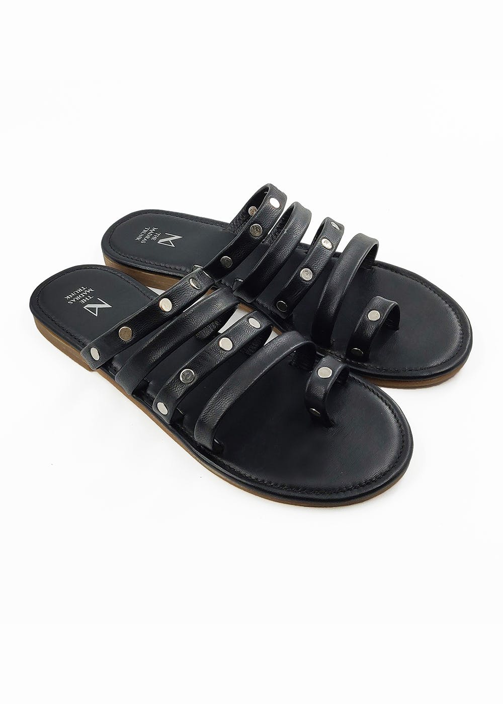 Get Solid Studded Strap Leather Open Toe Flats at ₹ 1620 | LBB Shop Get Solid Studded Strap Leather Open Toe Flats at ₹ 1620 | LBB Shop