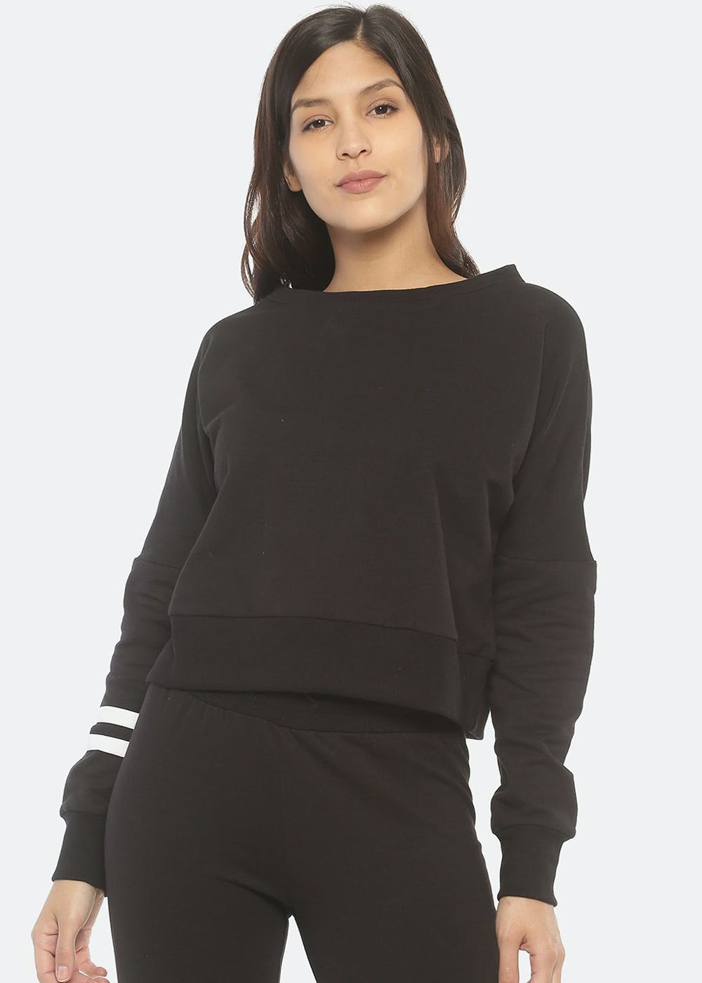 Get Solid Boat Neck Striped Band Sleeve Top at ₹ 945 | LBB Shop