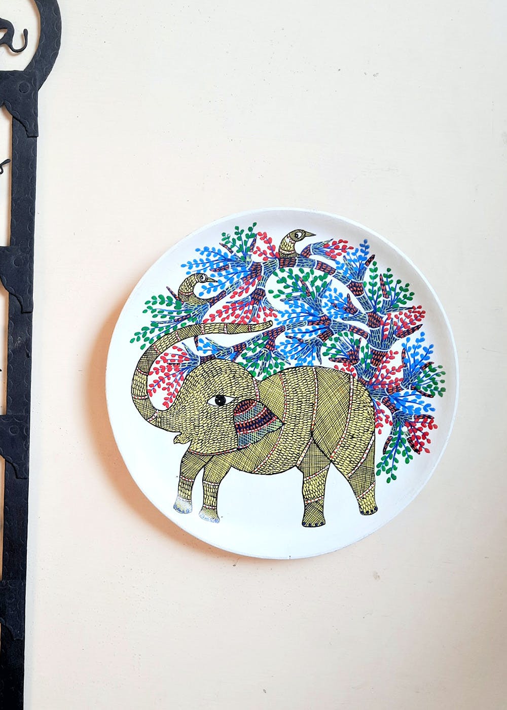 Get Hand Painted Elephant & Bird Wall Plate at ₹ 2050 | LBB Shop