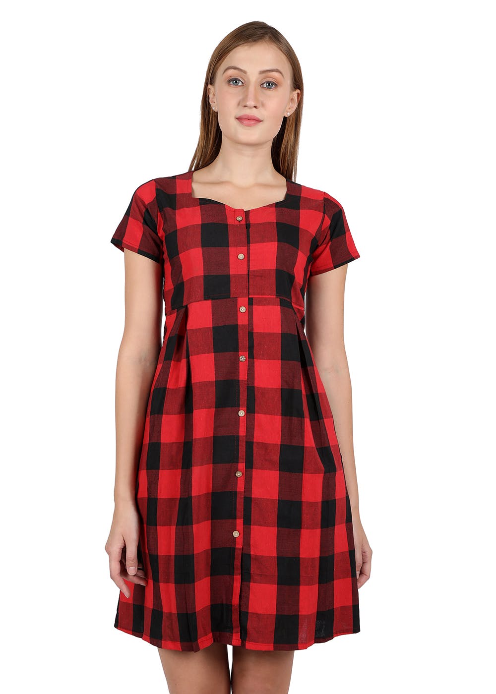 Get Pocket Detail Checkered Button-Up Dress at ₹ 890 | LBB Shop