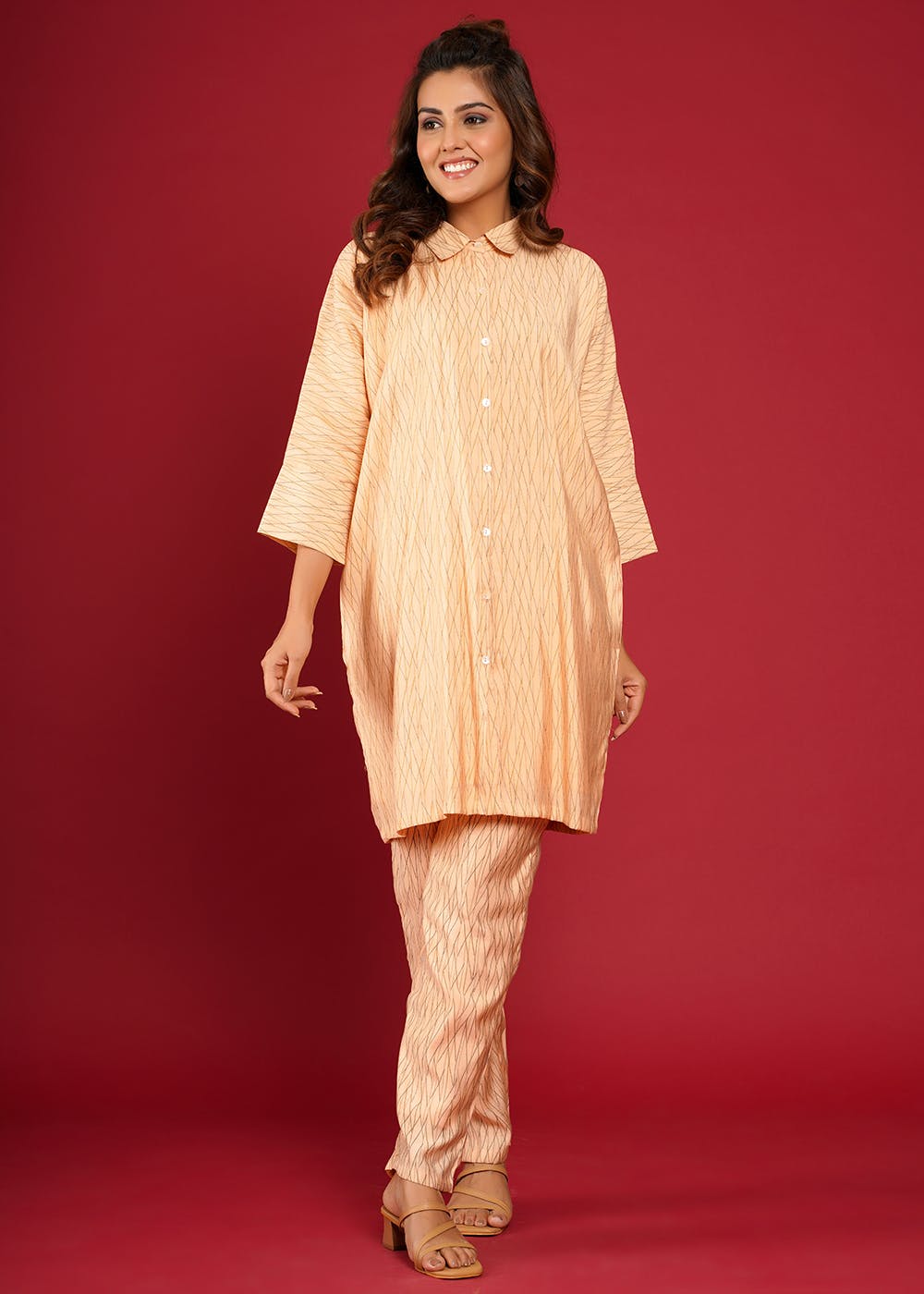 Get Peach Muslim Printed Co-ord Set at ₹ 1120 | LBB Shop