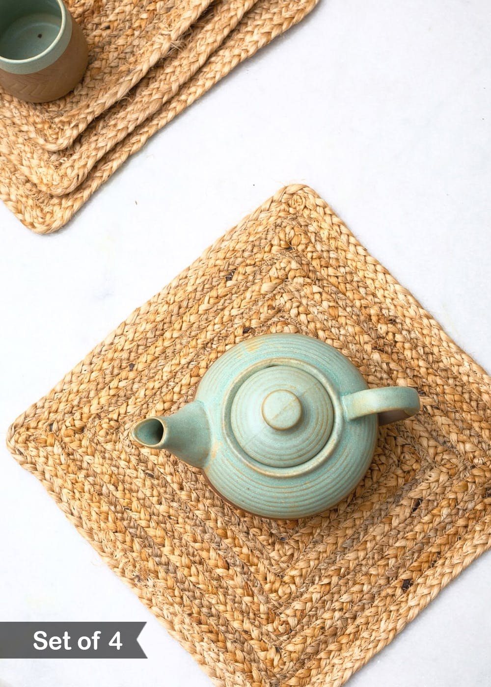 Get Set of 4 Square Shaped Jute Placemat - Natural Jute Mats Square ...