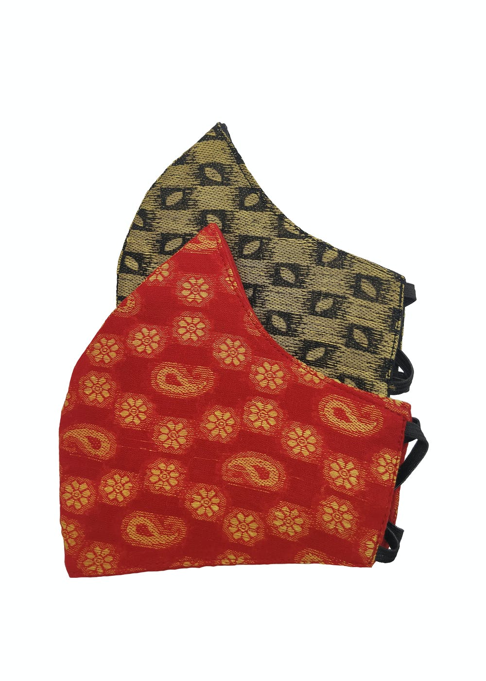 Get 3 Layer Brocade Face Mask Set of 2- Red & Mustard at ₹ 159 | LBB Shop
