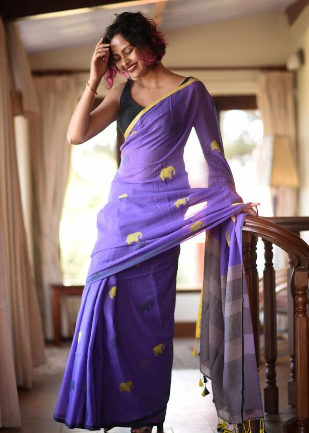 Get Elephant Woven Purple Handloom Saree at ₹ 4950 | LBB Shop