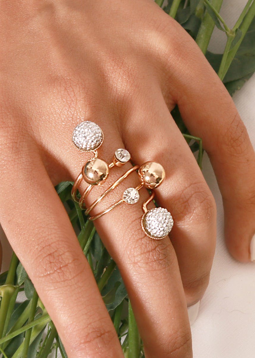 Get Rhinestone & Gold Layered Ring at ₹ 599 | LBB Shop