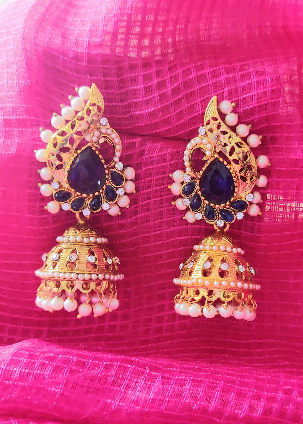 Get Traditional Blue Ambi Shape Jhumkas at ₹ 1149 | LBB Shop