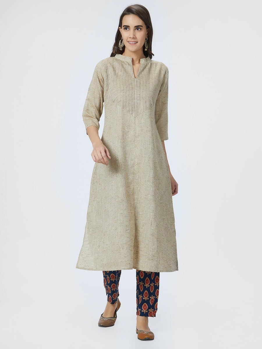 Get Yoke Striped Mandarin Collar Tunic at ₹ 909 | LBB Shop