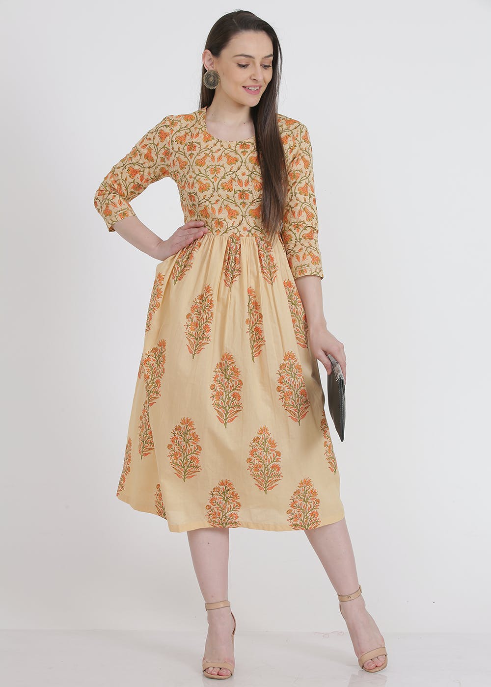 Get Beige Cotton Flared Dress at ₹ 1500 | LBB Shop