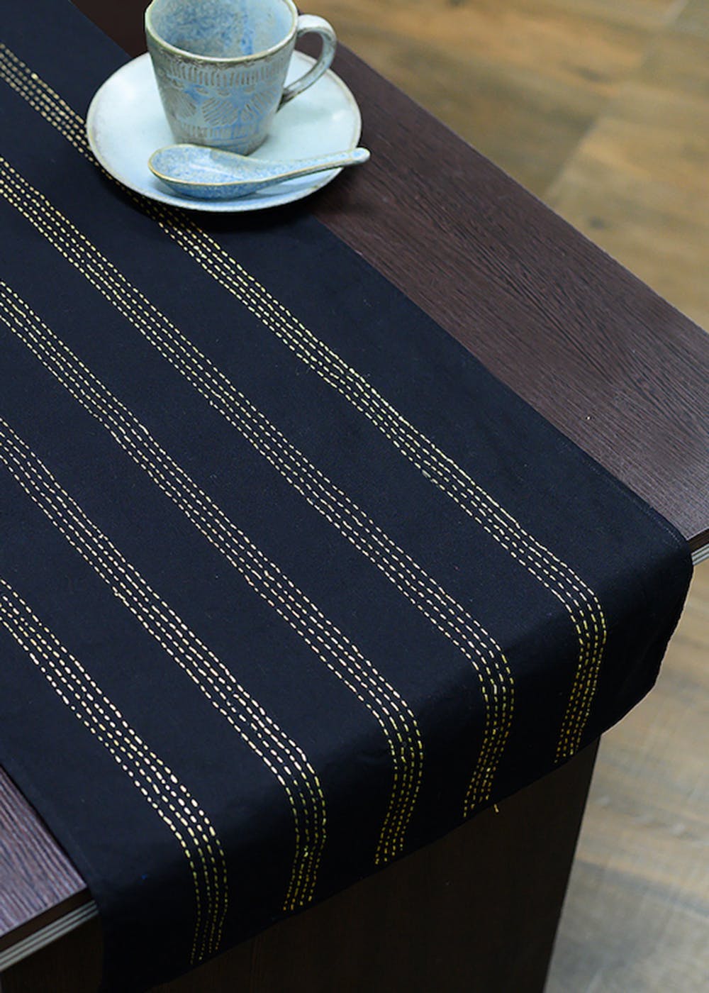 Get Black Cotton Kantha Embroidered Table Runner at ₹ 685 | LBB Shop