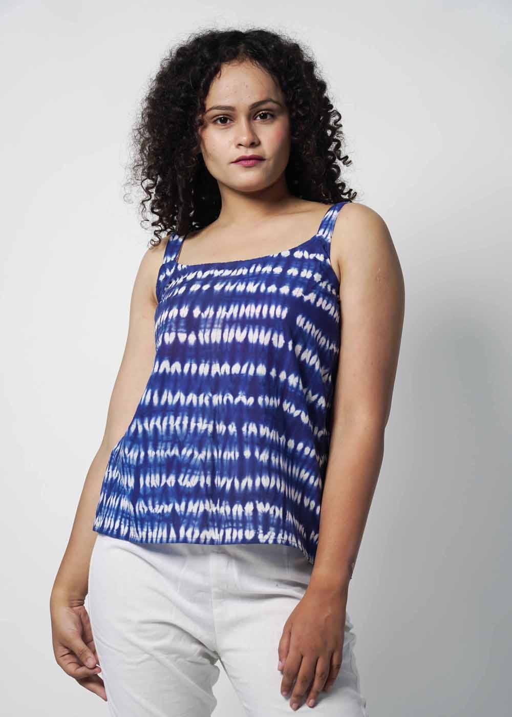 Get Tie & Dye Indigo Strapy Top at ₹ 900 | LBB Shop