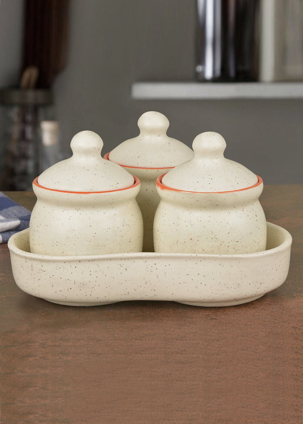 Get White And Orange Ceramic White Matt Pickle Serving Jar Set with ...