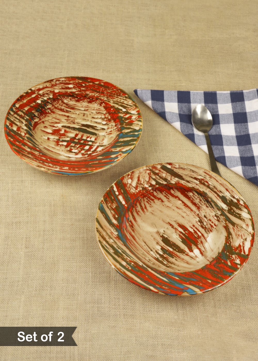 Get Hand Brush Stroke Ceramic Pasta Serving Plates - Multicolor - Set ...