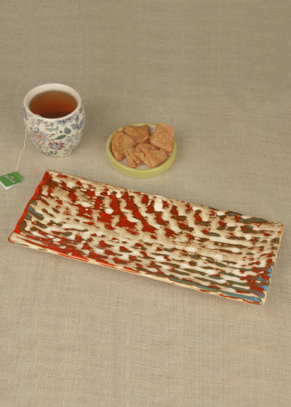 Get Hand Brush Stroke Design Ceramic Rectangular Platter - Multicolor ...