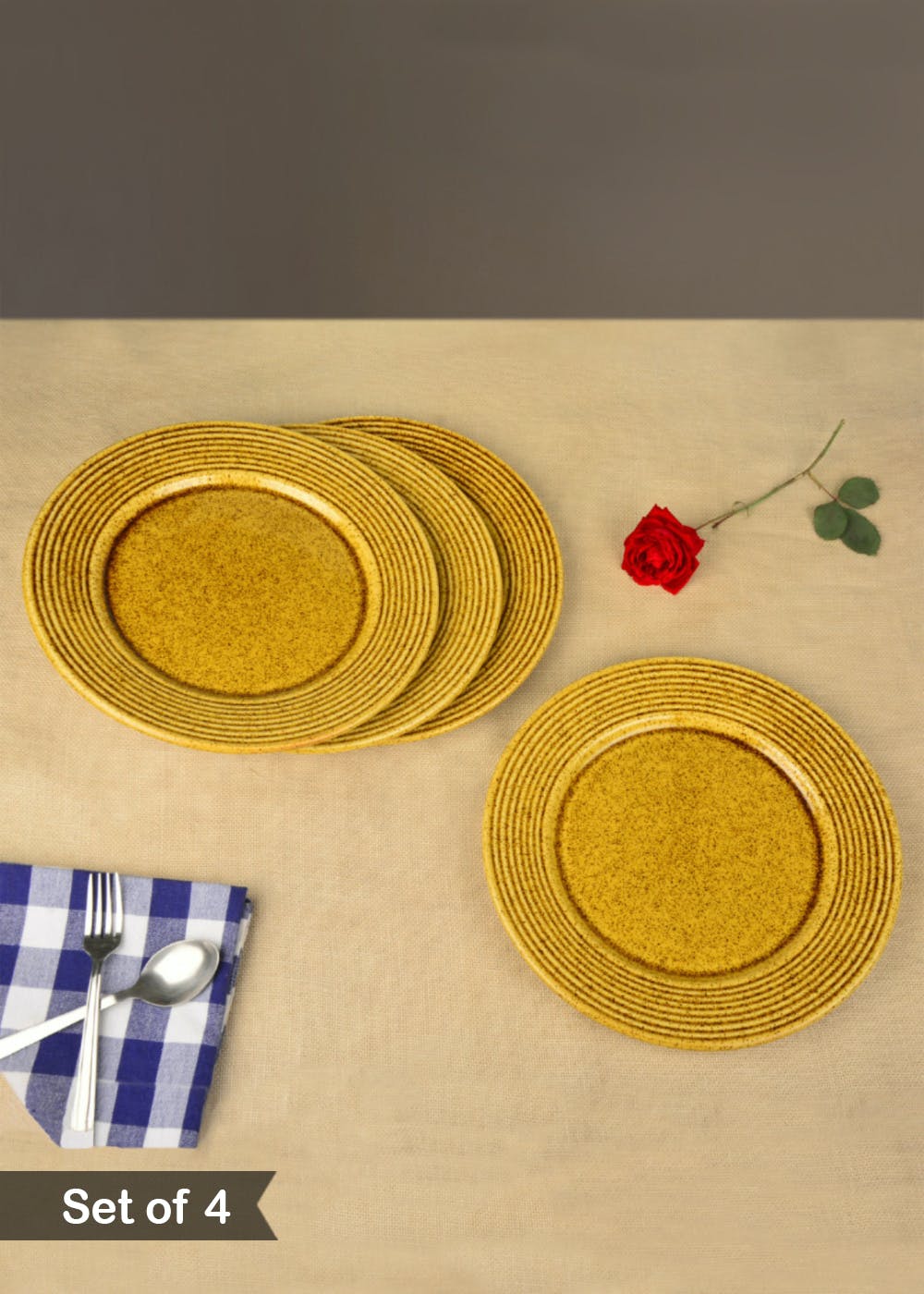 Get Mustard Yellow Studio Pottery Ceramic Dinner Plates - Set of 4 at ...