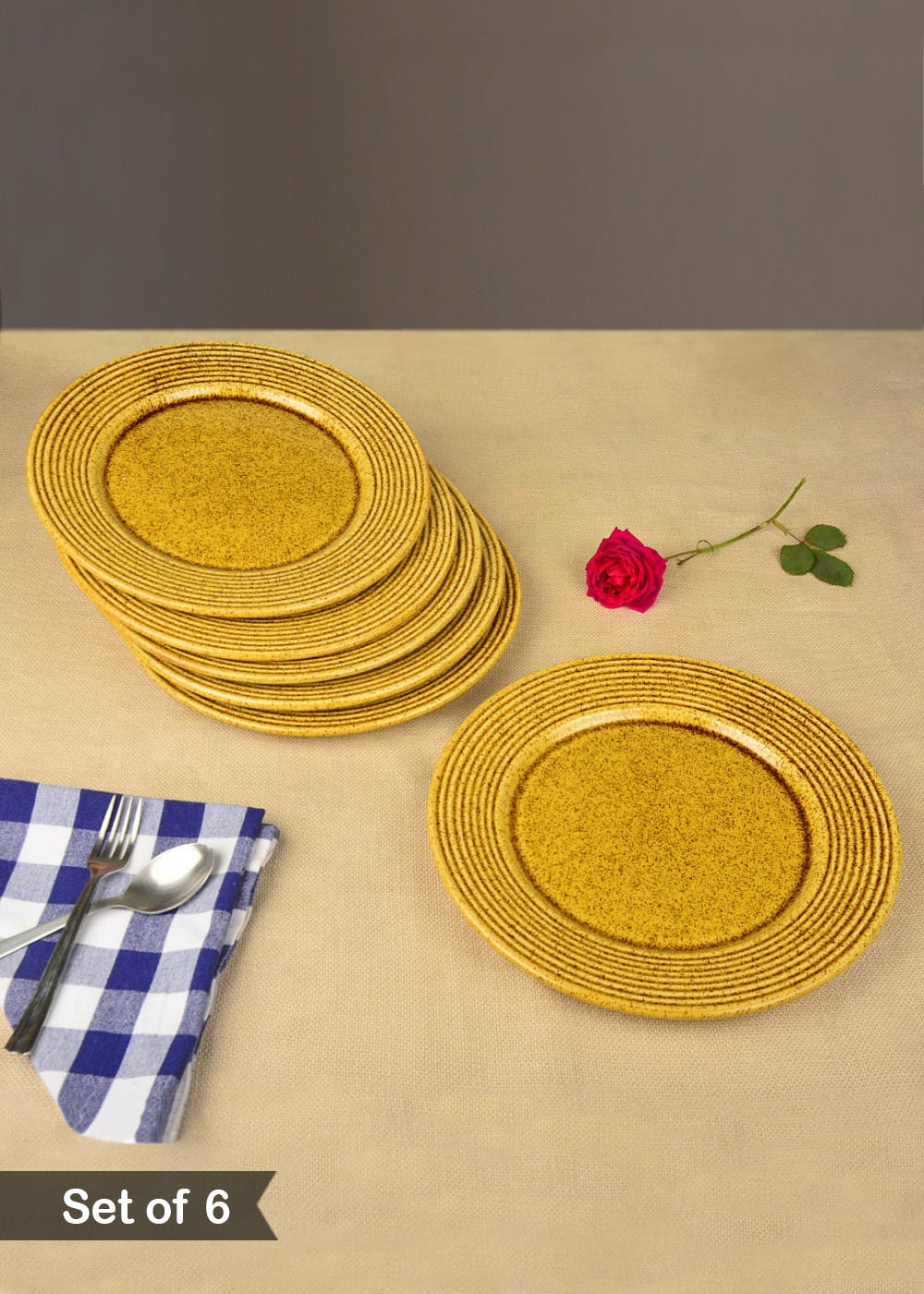 Get Mustard Yellow Studio Pottery Ceramic Dinner Plates - Set of 6 at ...