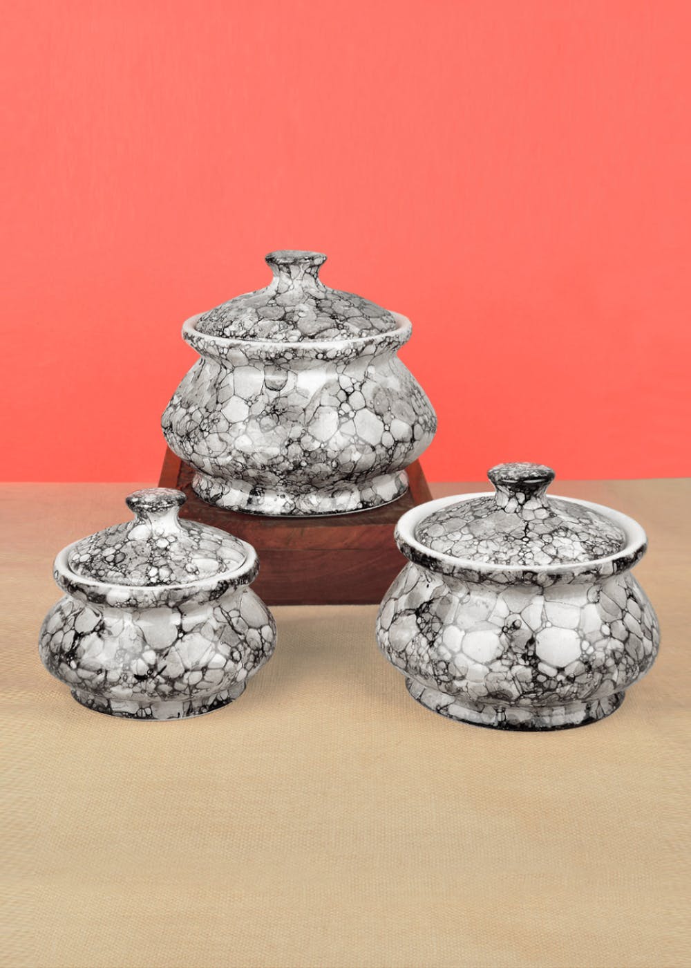 Get Grey Luster Hand Painted Ceramic Handi Set with Lid - Set of 3 at ...