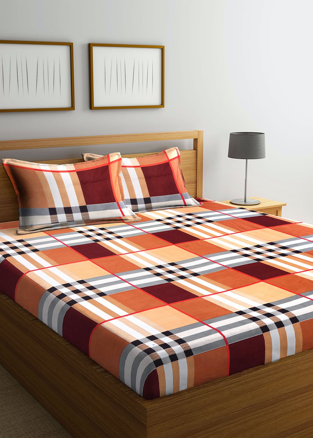 Get Multicolor Checkered Cotton Blend Double Bedsheet Set at ₹ 848 ...