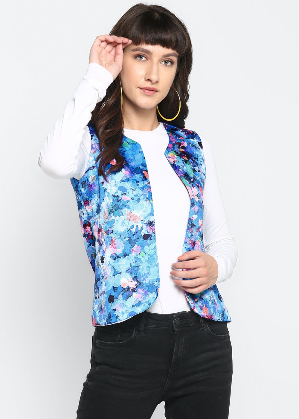Get Multi Autumn Leaf Printed Blue Jacket at ₹ 849 | LBB Shop