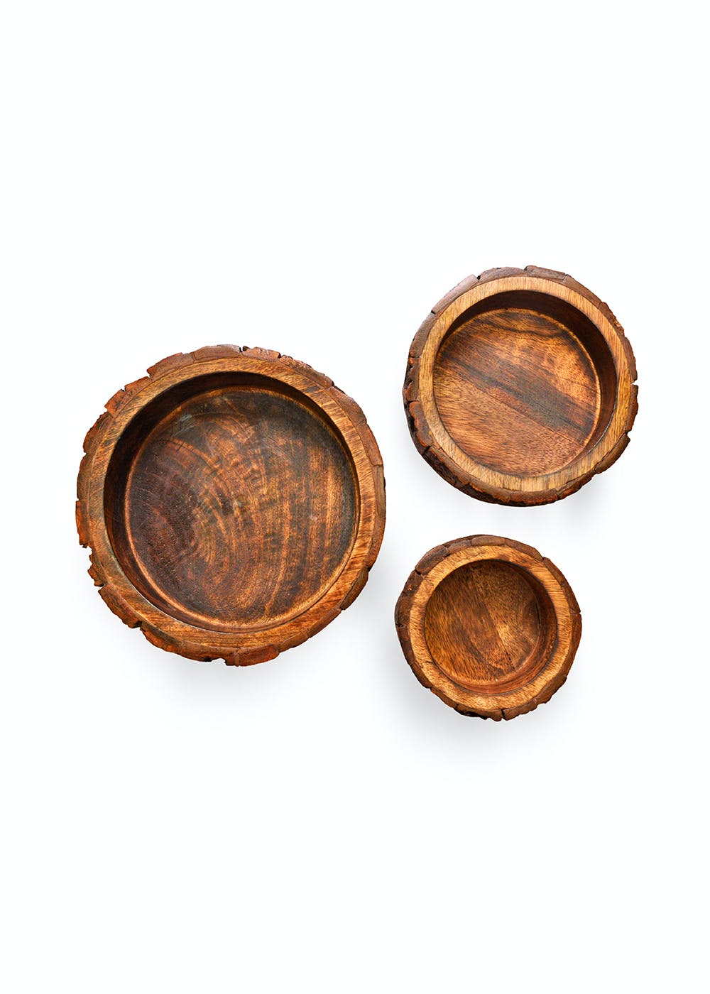 Get Bark Wooden Log Bowls (Set of 3) at ₹ 1699 | LBB Shop