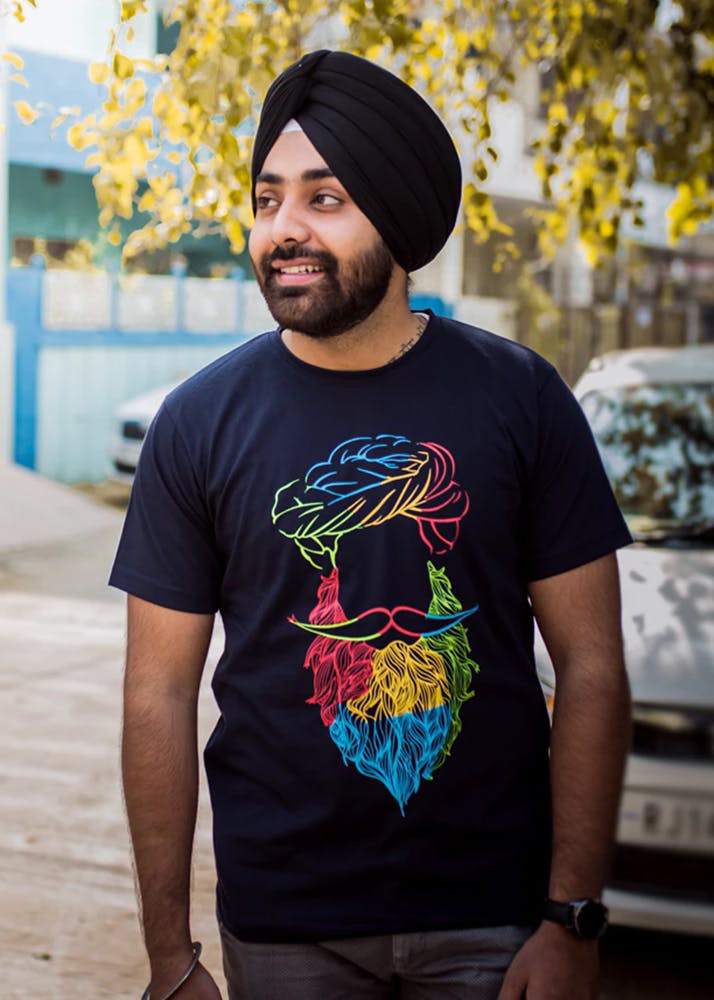 Get Colourful Beard & Mustache Graphic Crew Neck T-Shirt at ₹ 399 | LBB ...