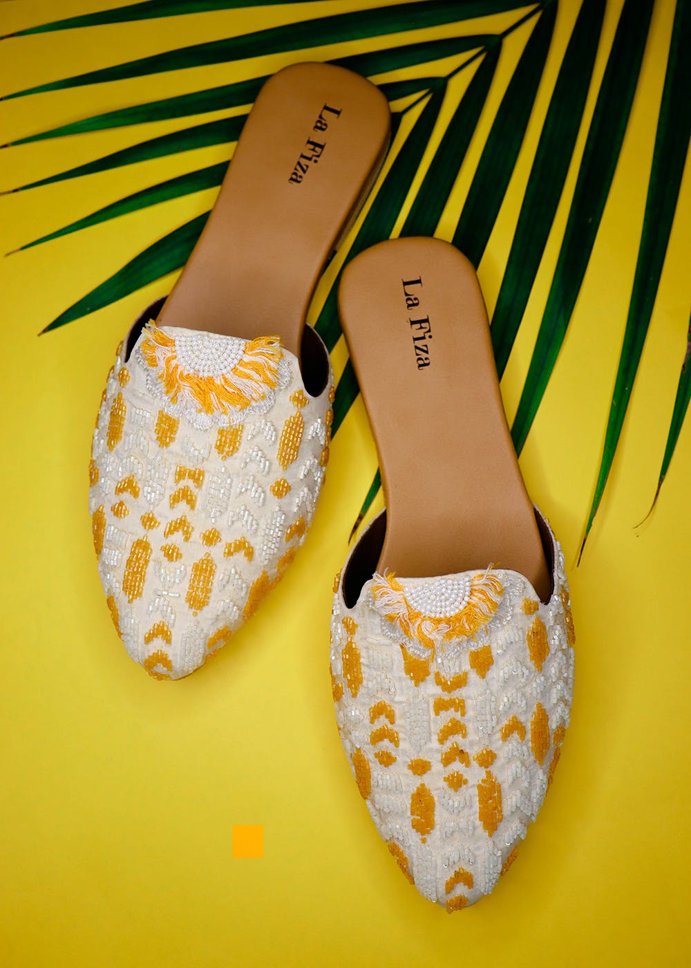 Get Off White Yellow Beads Work Mule at ₹ 2495 | LBB Shop