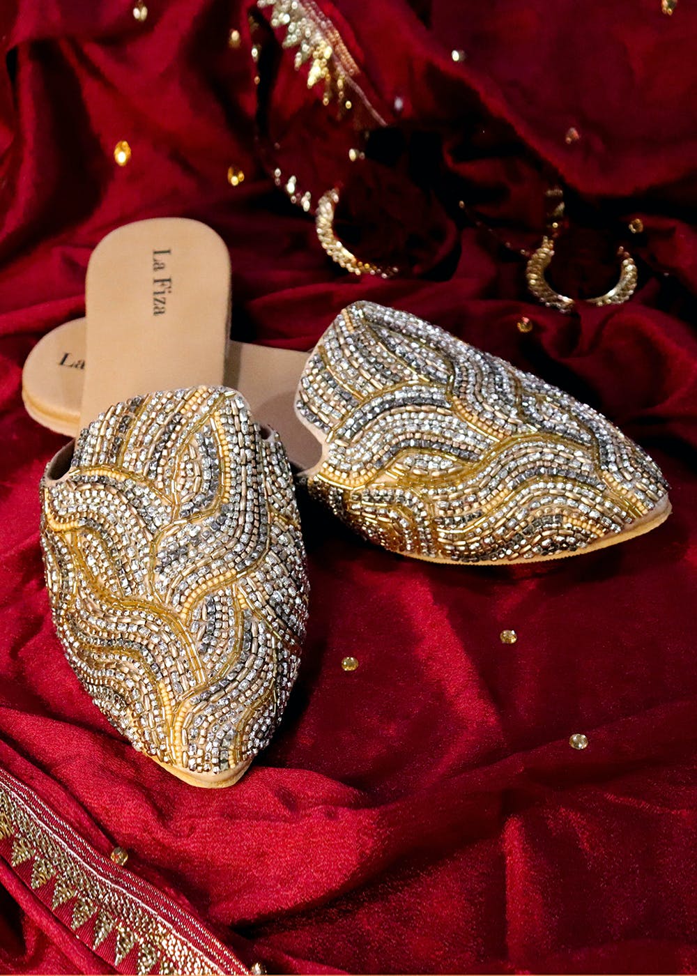 Get Golden Heavy Work Mule at ₹ 1400 | LBB Shop