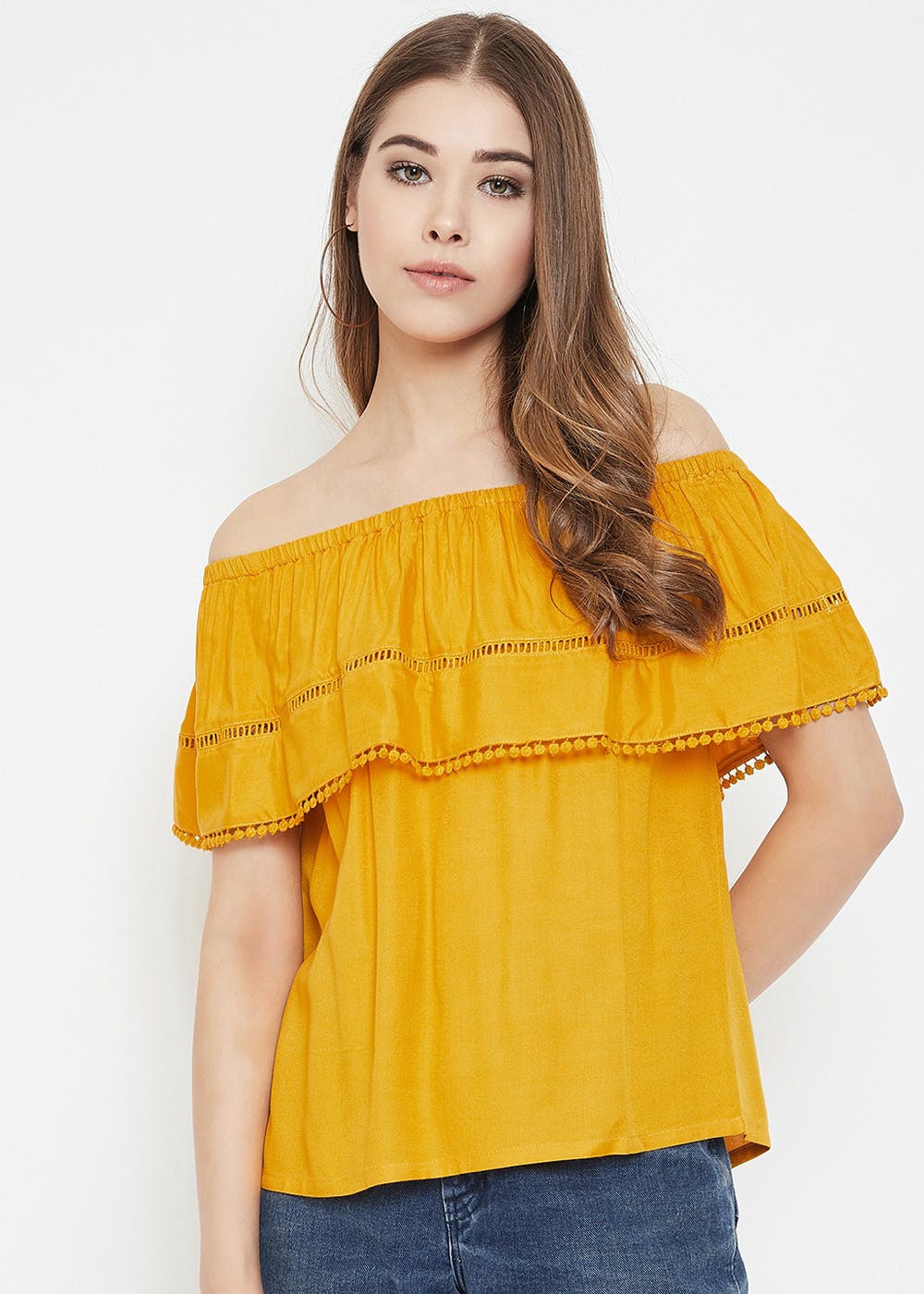 Get Classic Solid Elasticated Off-Shoulder Top at ₹ 650 | LBB Shop