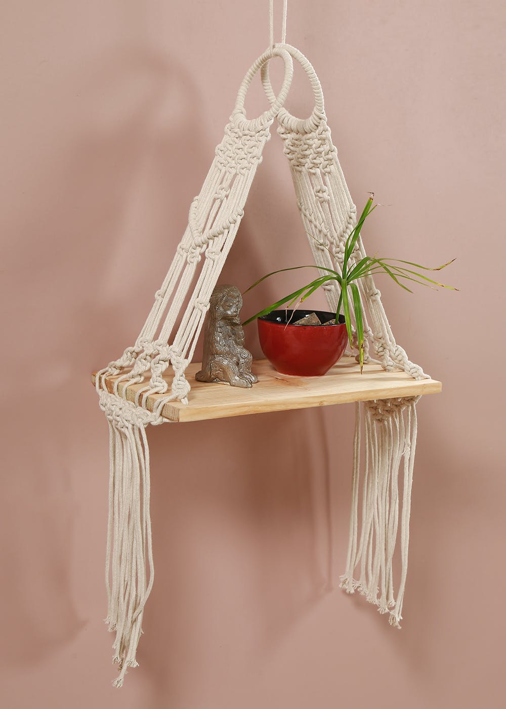 Get Boho Macrame Hanging Wall Shelf 16 inch long at ₹ 2453 | LBB Shop