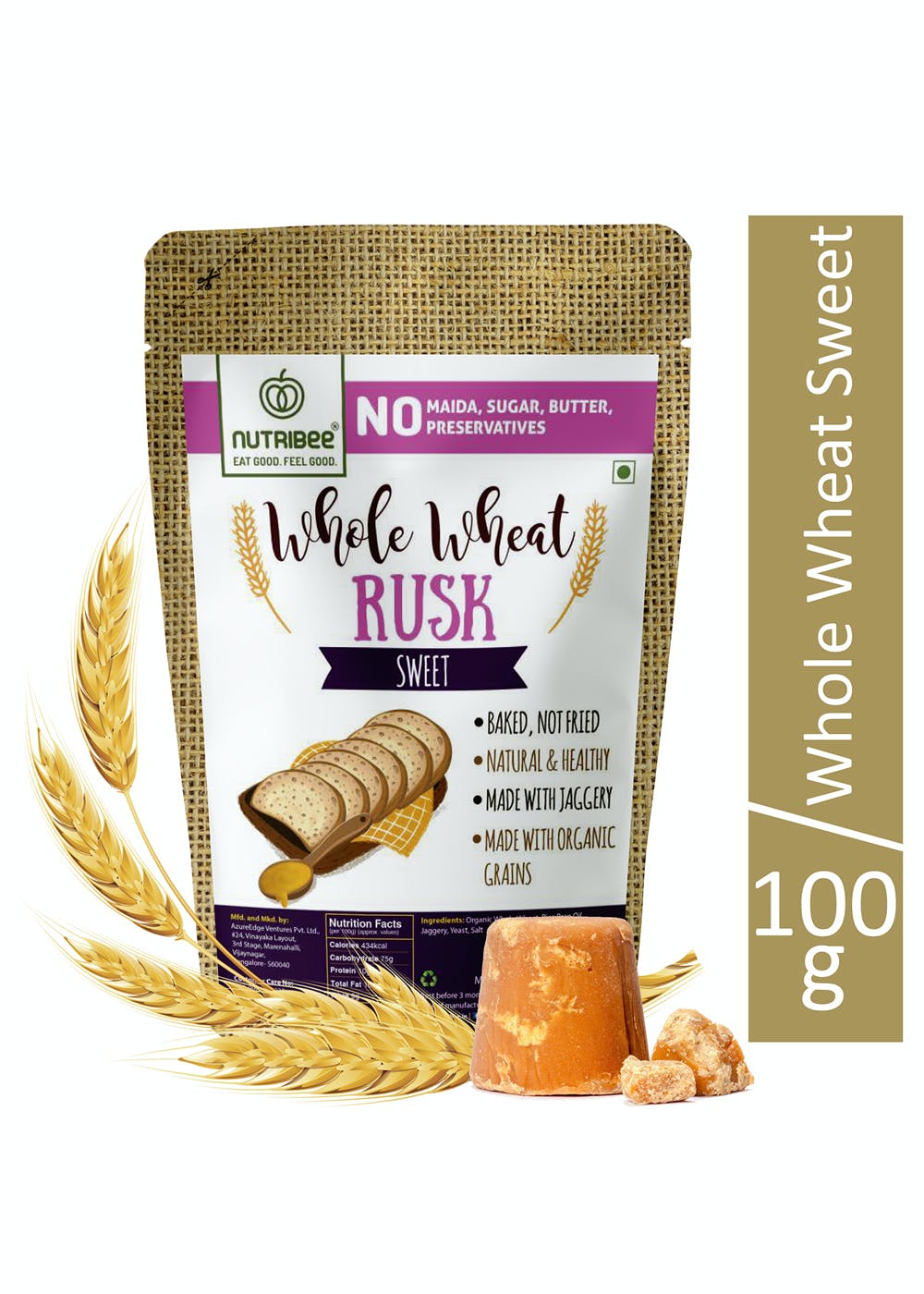Get 100% Whole Wheat Sweet Rusk (Pack of 5) - 100g Each at ₹ 225 | LBB Shop
