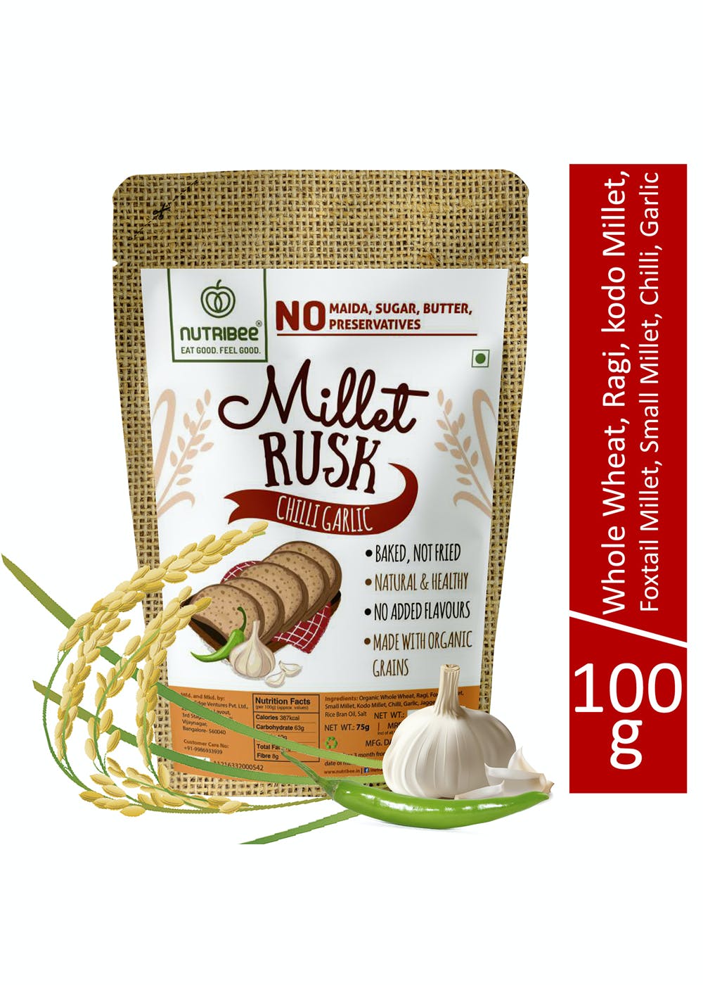 Get Chilli Garlic Millet Rusk (Pack of 5) - 100g Each at ₹ 275 | LBB Shop