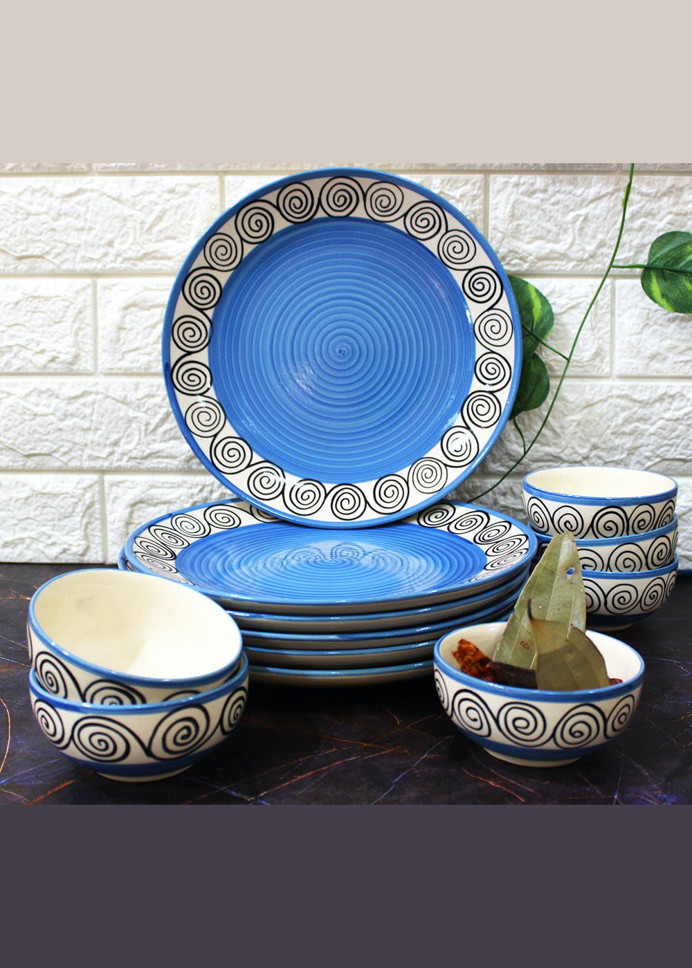 Get Blue Swirl Dinner Set (12 Pieces) at ₹ 4099 | LBB Shop