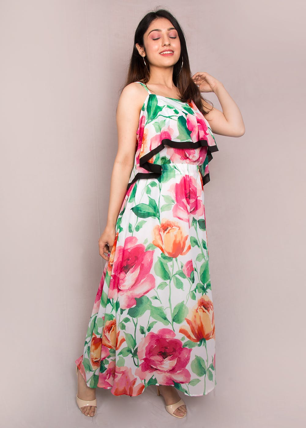 Get Floral Printed Strap Georgette Dress at ₹ 1304 | LBB Shop