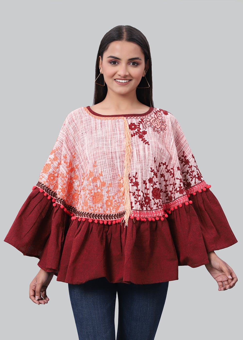 Get Dusty Tiny Flower Embroidery Round Poncho at ₹ 1259 | LBB Shop