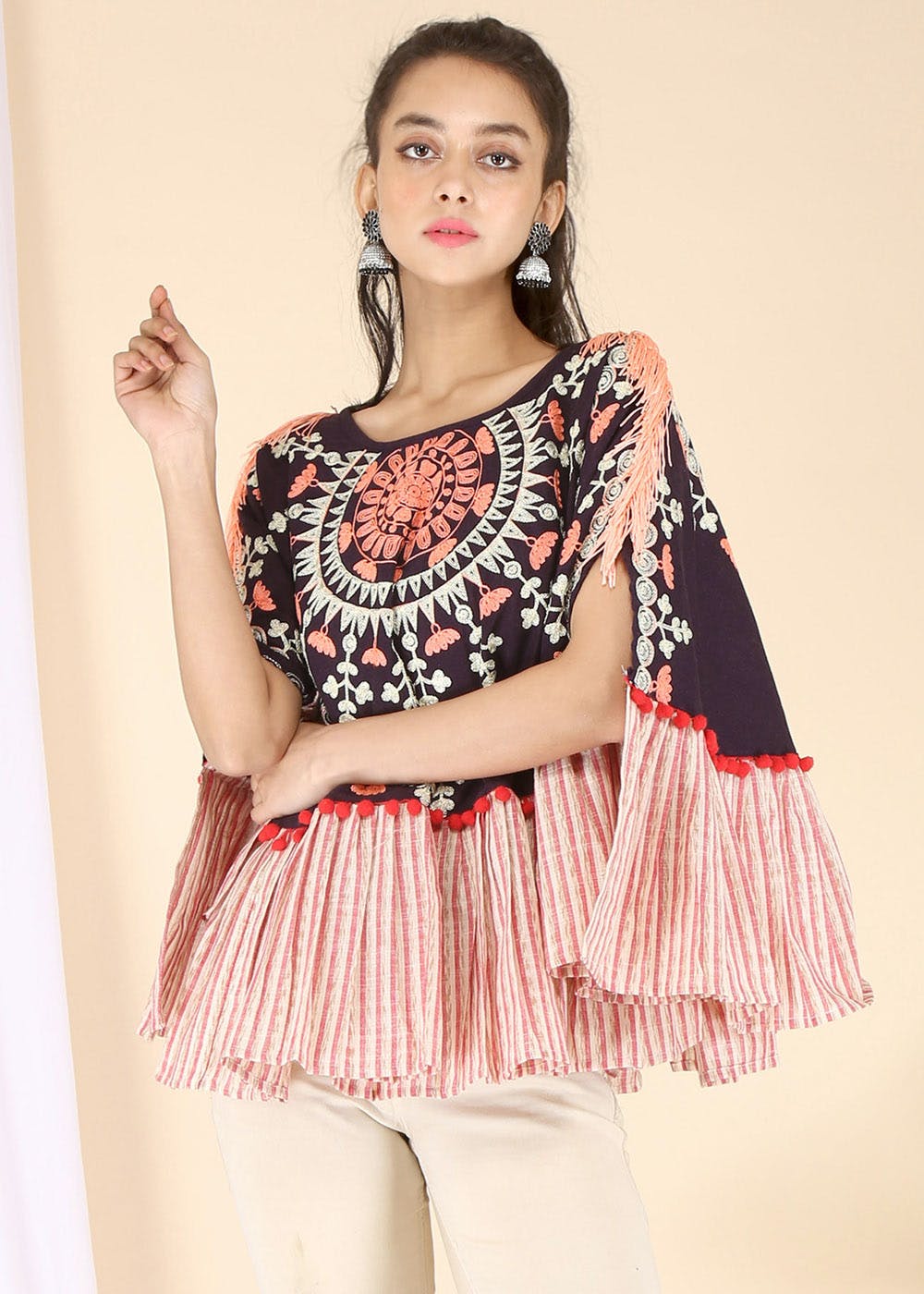 Get Purple Sunrays Embroidered Circular Cape at ₹ 1259 | LBB Shop