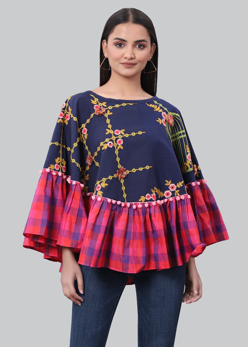 Get Blue Bird Cage Embroidered Circular Poncho at ₹ 1260 | LBB Shop