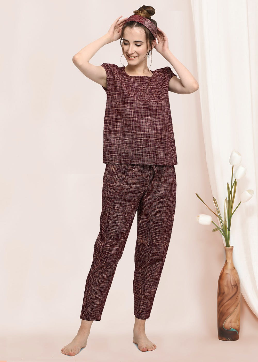 Get Deep Wine Cotton Night Suit Set at ₹ 1200 | LBB Shop