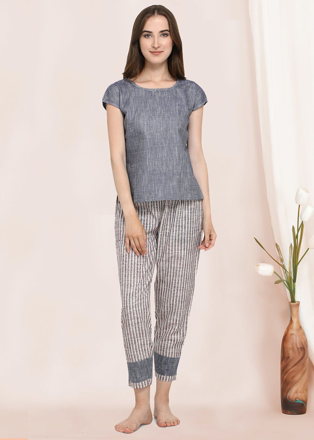 Get Striped Drop Shoulder Night Suit Set at ₹ 1200 | LBB Shop