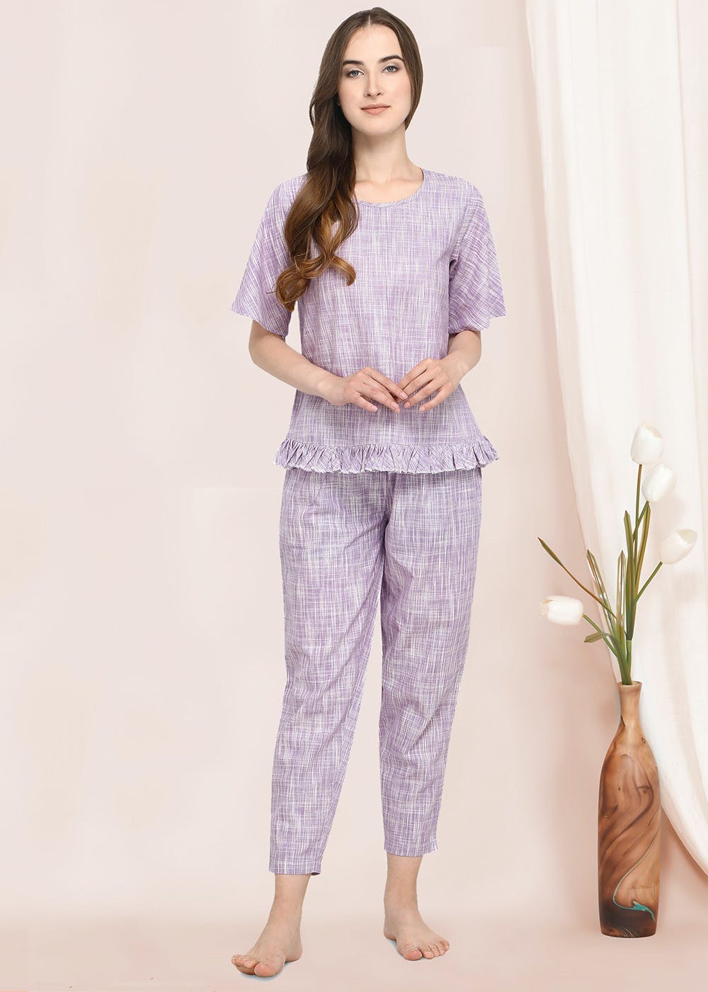 Get Lavender Cotton Pajama Night Suit Set at ₹ 1200 | LBB Shop
