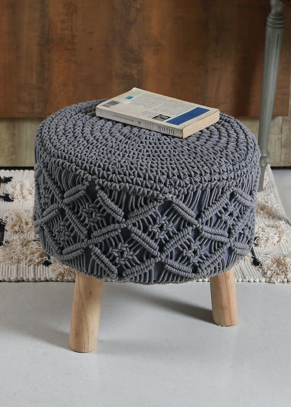 Get Grey Poufs Round Stool 16.4 inches at ₹ 7638 | LBB Shop