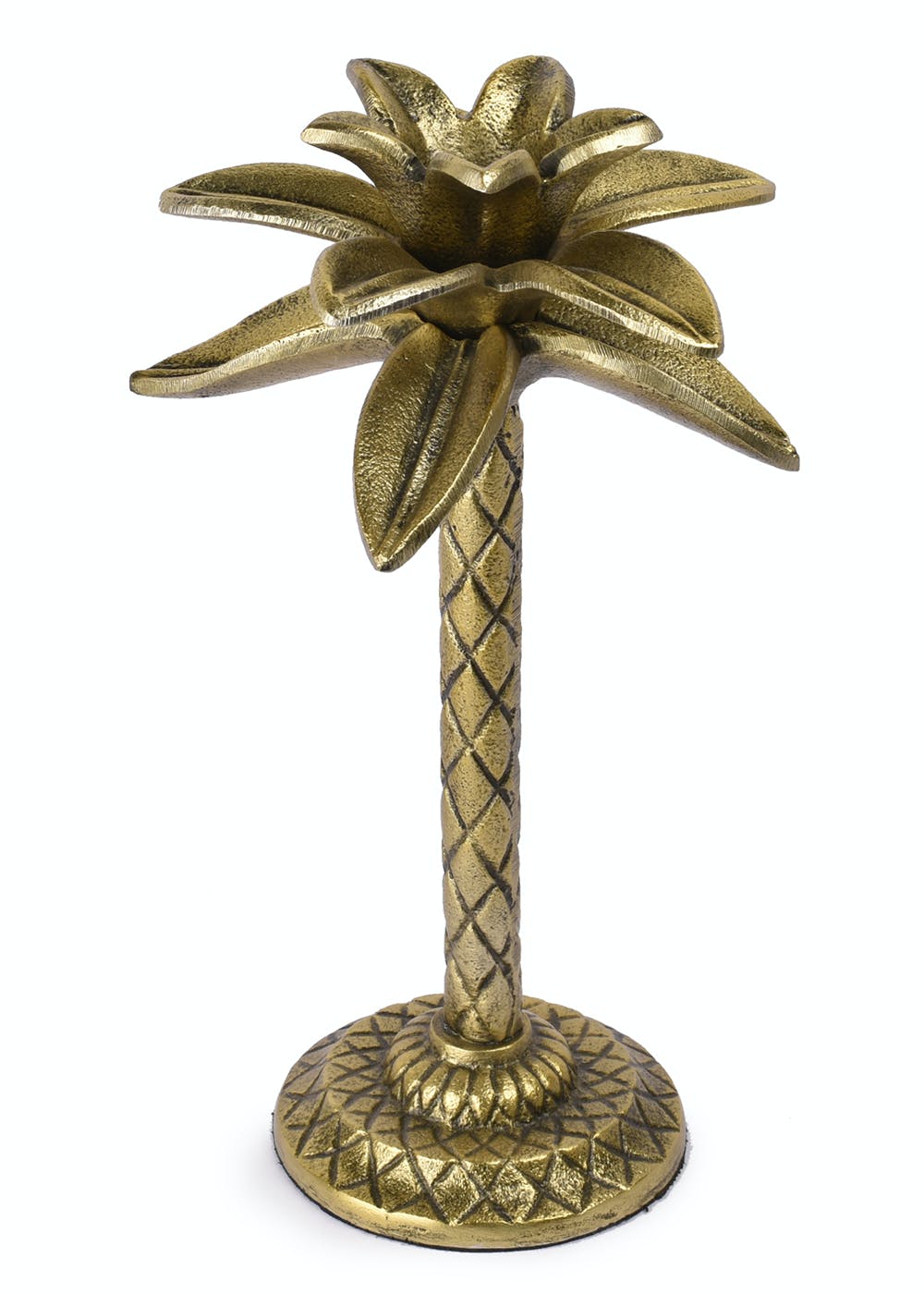 Get Antique Brass Palm Tree Pillar Candle Holder Small 10 Inches Long ...